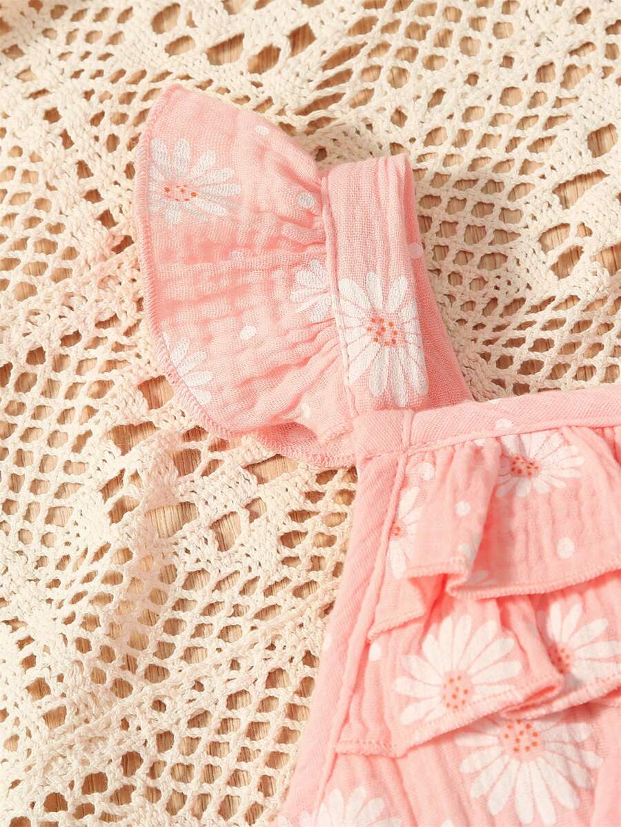 Toddler Girls Floral Print Ruffle Trim Bow Front Romper | SHEIN UK