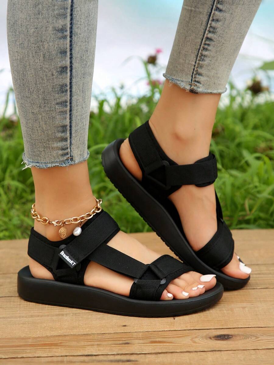 Women Lightweight Letter Graphic Hook-and-loop Fastener Sport Sandals ...