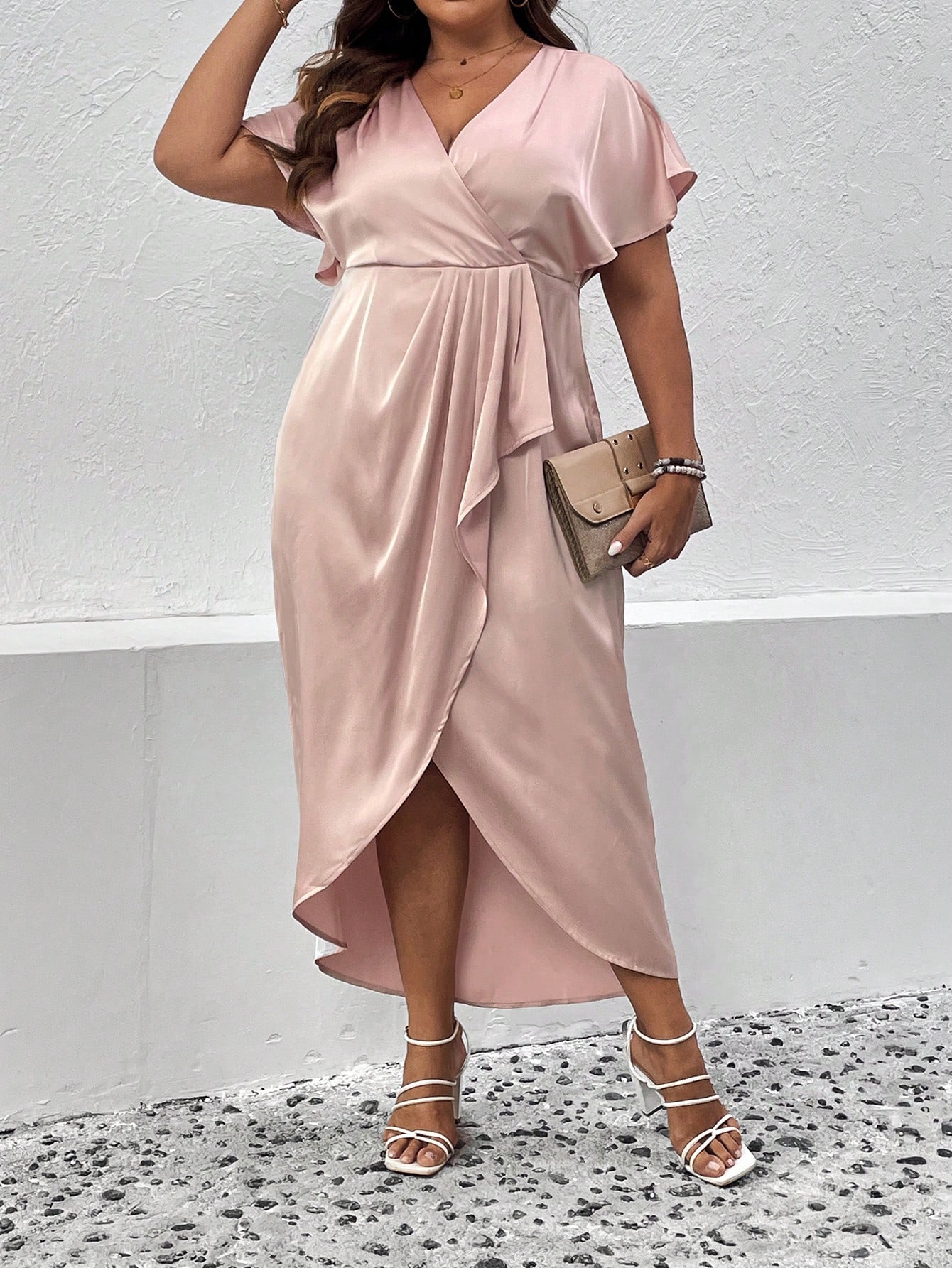 Shein Privé Plus Batwing Sleeve Wrap Hem Dress Shein Usa