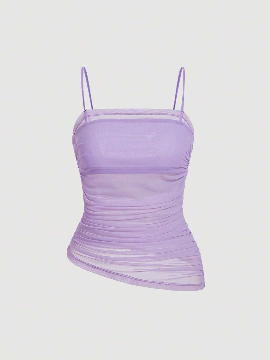 SHEIN MOD Ruched Mesh Cami Top | SHEIN USA