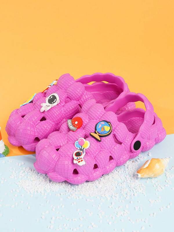 Girls Astronaut & Globe Decor Hollow Out Neon Pink Vented Clogs For ...