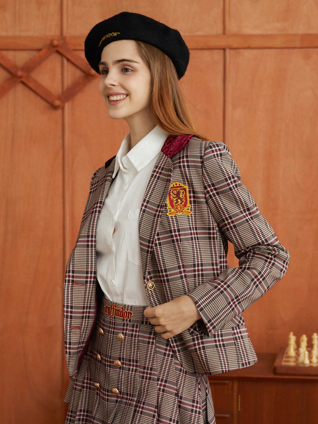 HARRY POTTER X SHEIN Plaid Print Lapel Neck Flap Detail Blazer | SHEIN ...
