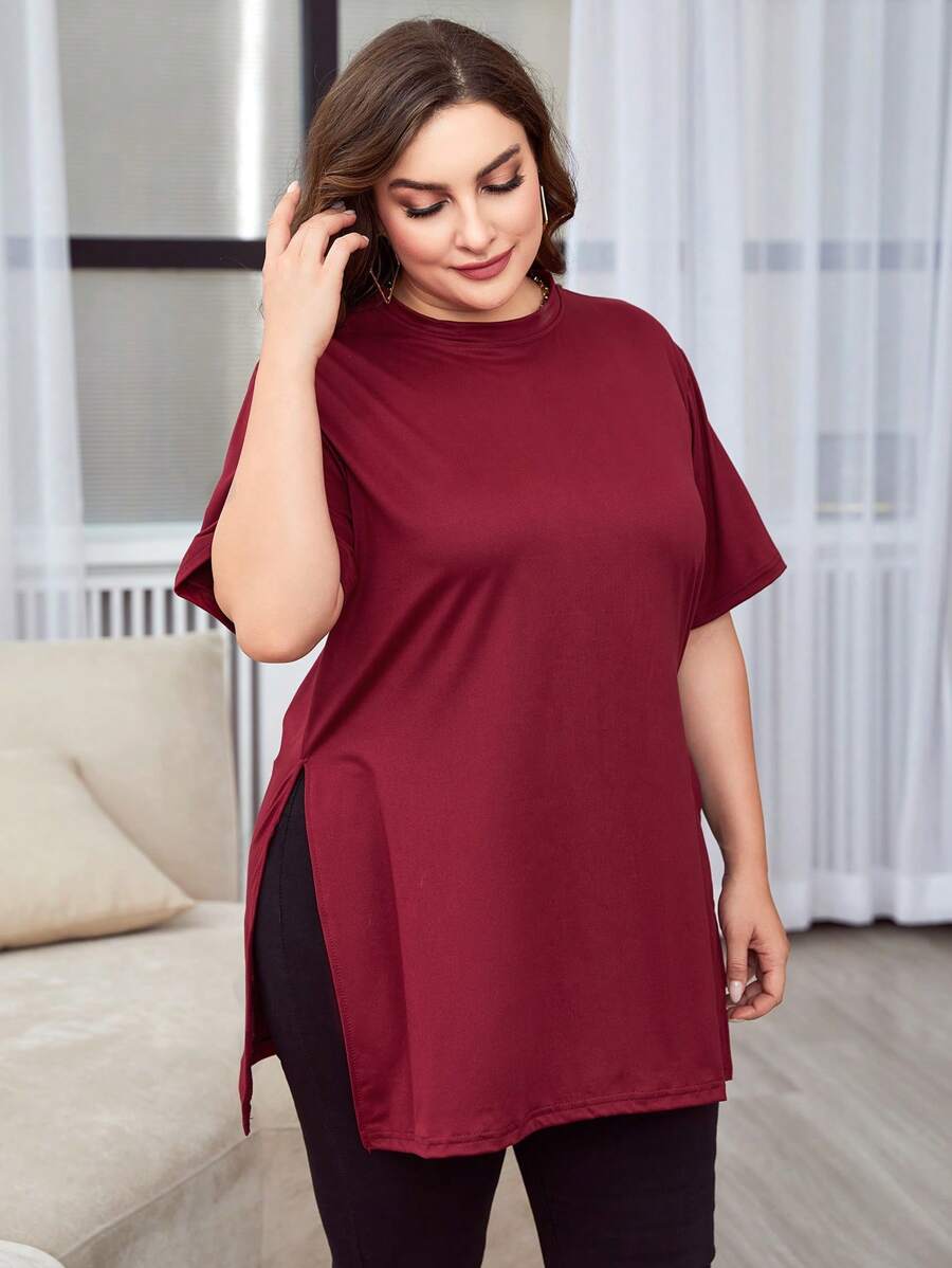 INAWLY Plus Split Hem Tee | SHEIN USA