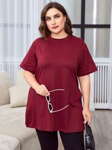 INAWLY Plus Split Hem Tee | SHEIN USA