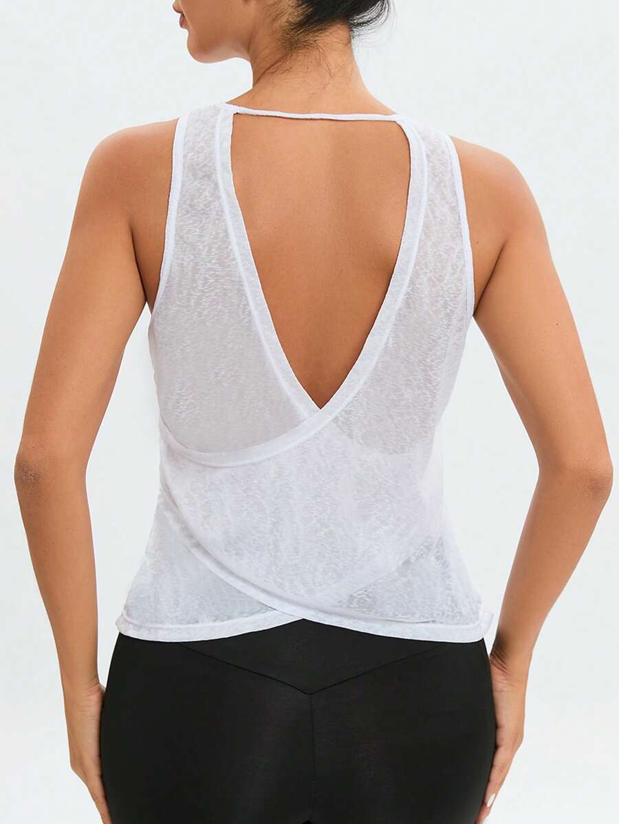 Yoga Basic Solid Sheer Backless Sports Tank Top | SHEIN USA