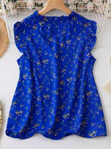 SHEIN LUNE Ärmellose Bluse mit Blümchen Muster, eingekerbtem Kragen ...