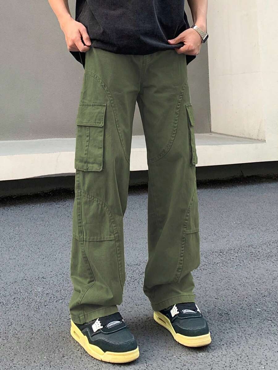 Manfinity EMRG Loose Fit Men's Cargo Pants With Flap Pockets On Sides ...