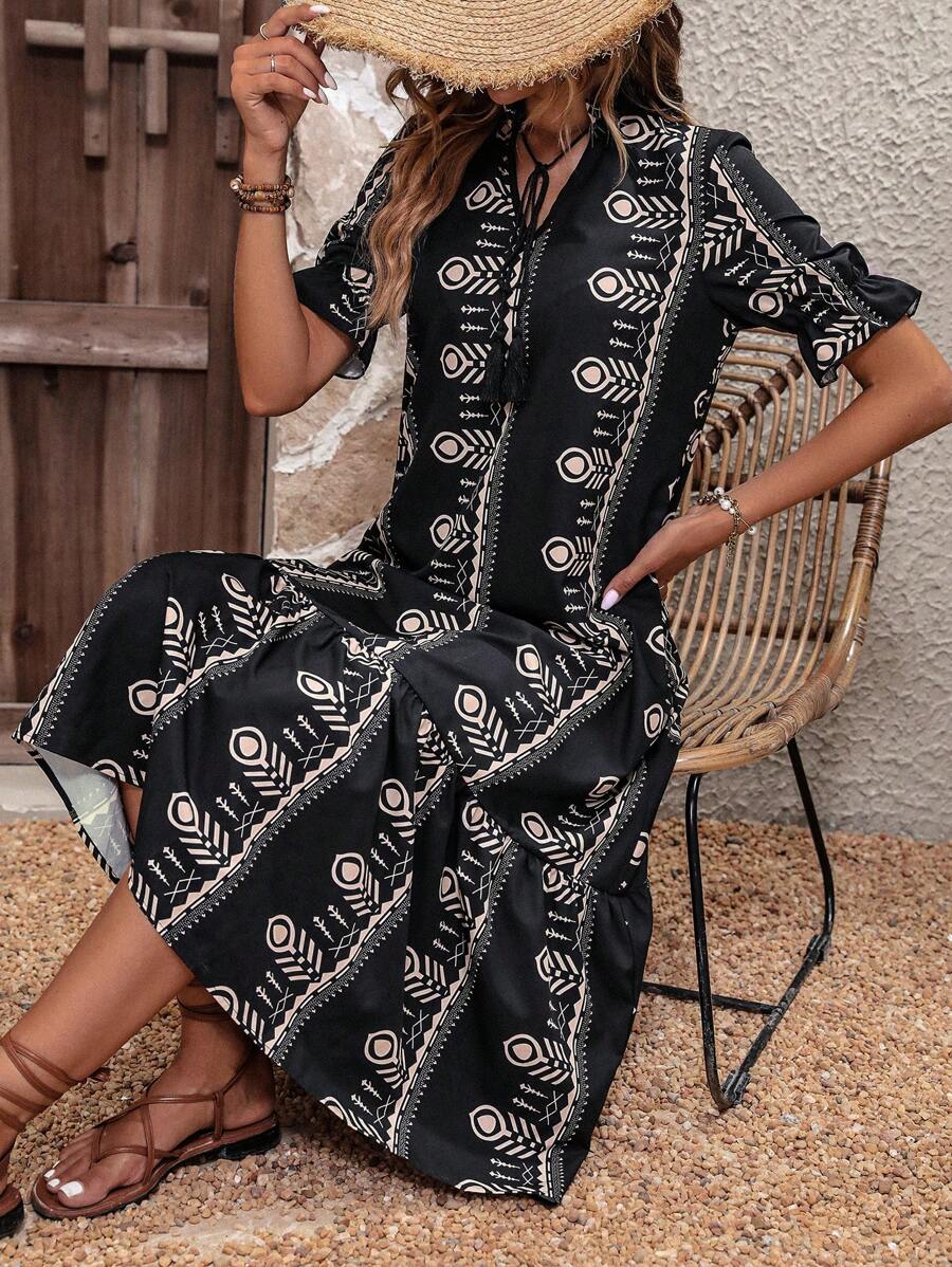 EMERY ROSE Allover Print Ruffle Hem Smock Dress | SHEIN USA