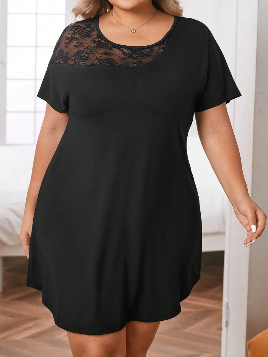 Plus Contrast Lace Nightdress | SHEIN USA