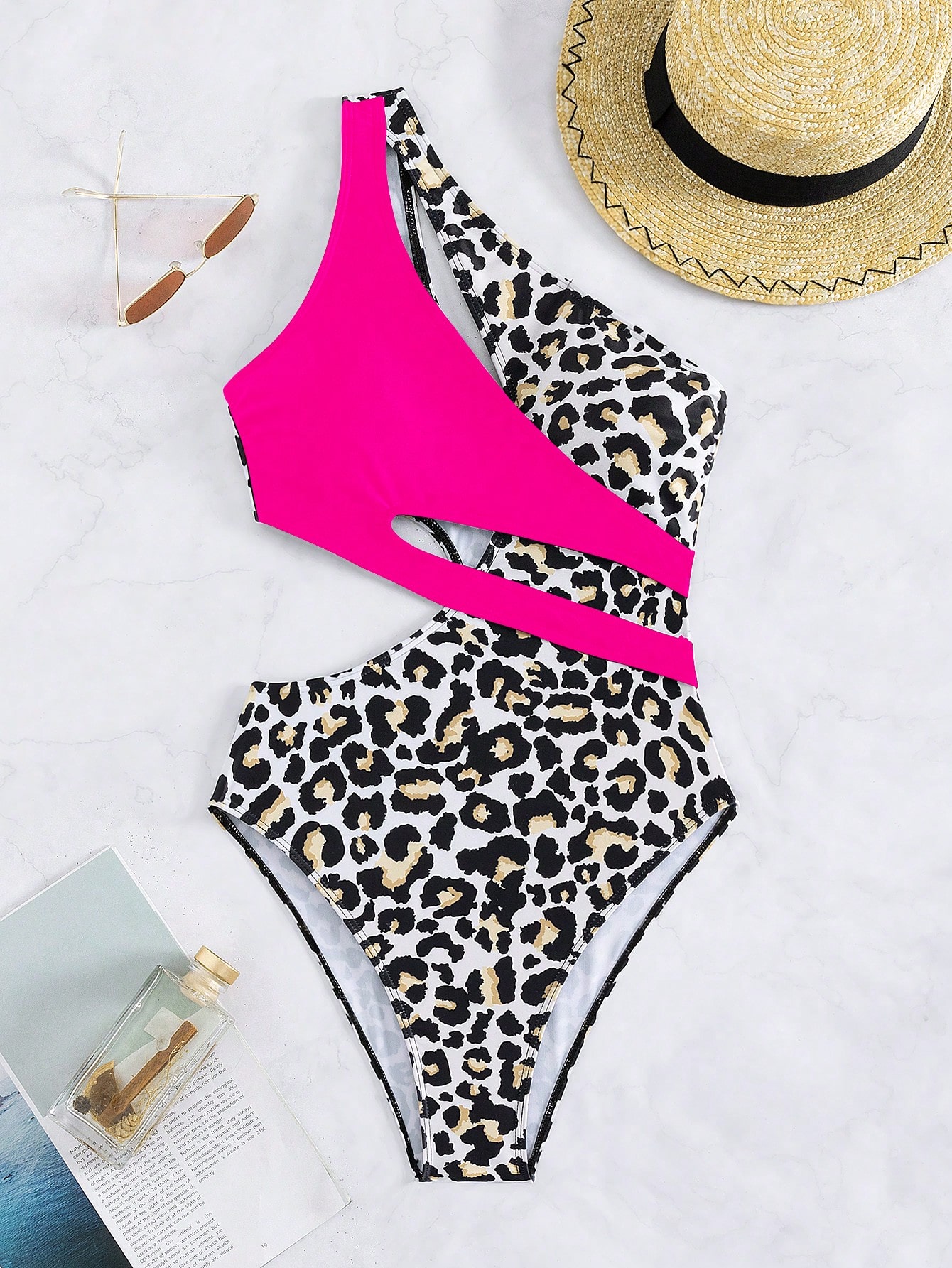 Leopard Cut Out One Shoulder One Piece Swimsuit Shein Uk