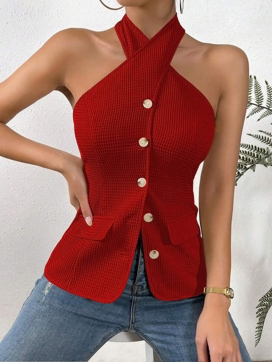 Chiquease Button Front Halter Top | SHEIN USA