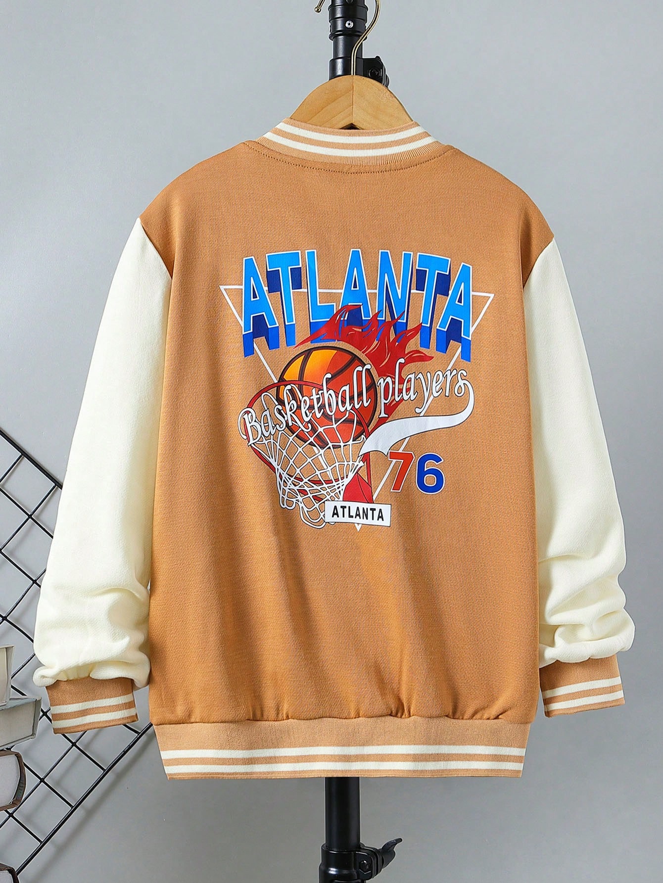 SHEIN Kids SPRTY Tween Boy Basketball & Letter Graphic Two Tone Varsity ...