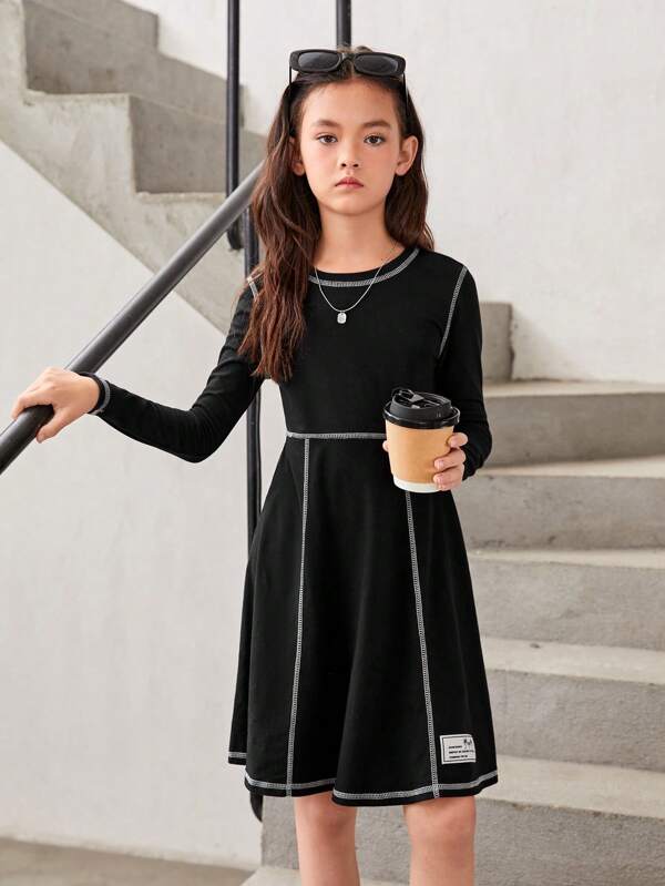 SHEIN Kids KDOMO Sukienki dla dziewczynek Tween Z łatami Kontrastowe ...