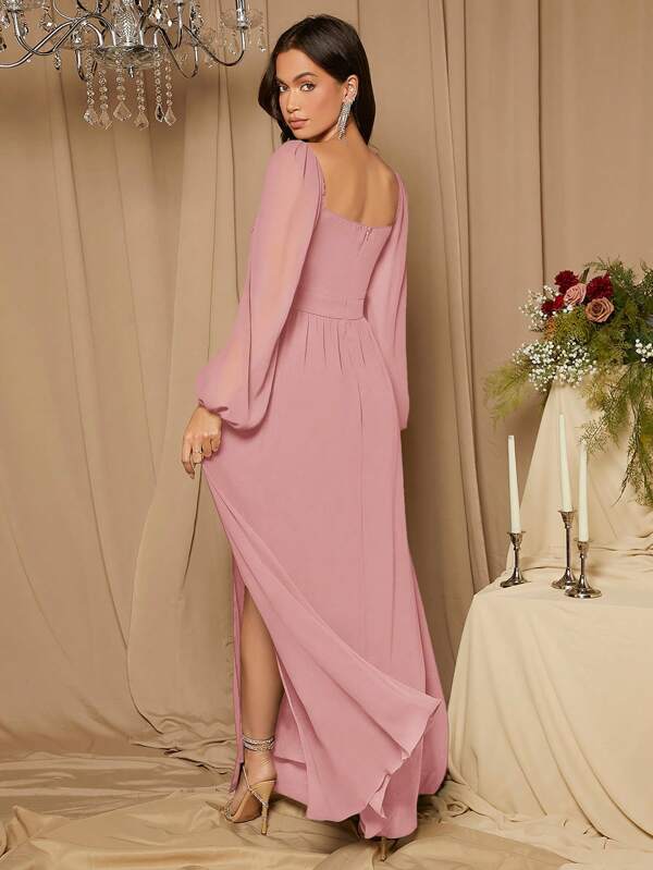 SHEIN Belle Sweetheart Neck Lantern Sleeve Split Thigh Bridesmaid Dress | SHEIN USA