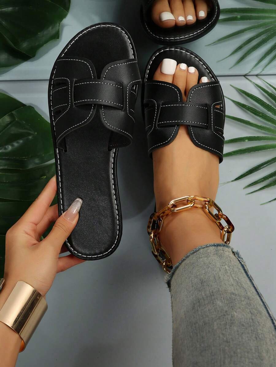 Women Cut Out Slide Sandals, Elegant Summer Flat Sandals | SHEIN USA