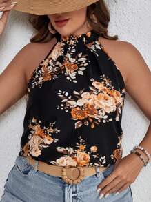 SHEIN VCAY Blusa con estampado floral de espalda con abertura de ojo de cuello halter | Mode de ...