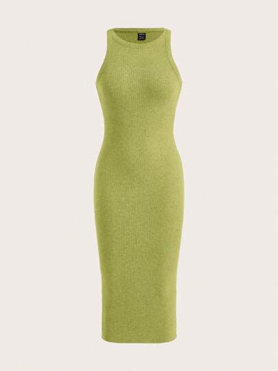SHEIN EZwear Solid Ribbed Knit Bodycon Dress | SHEIN USA