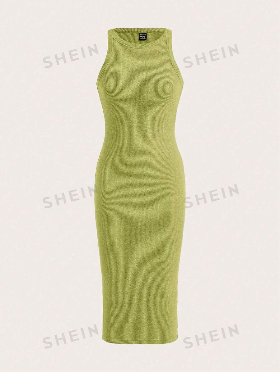 SHEIN EZwear Solid Ribbed Knit Bodycon Dress | SHEIN USA