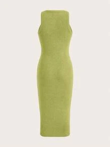 SHEIN EZwear Solid Ribbed Knit Bodycon Dress | SHEIN USA