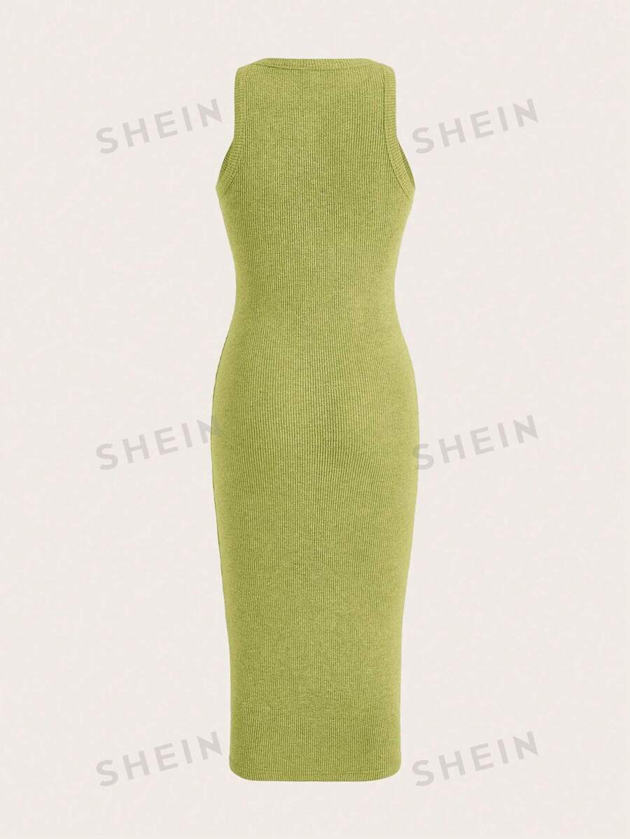 SHEIN EZwear Solid Ribbed Knit Bodycon Dress | SHEIN USA