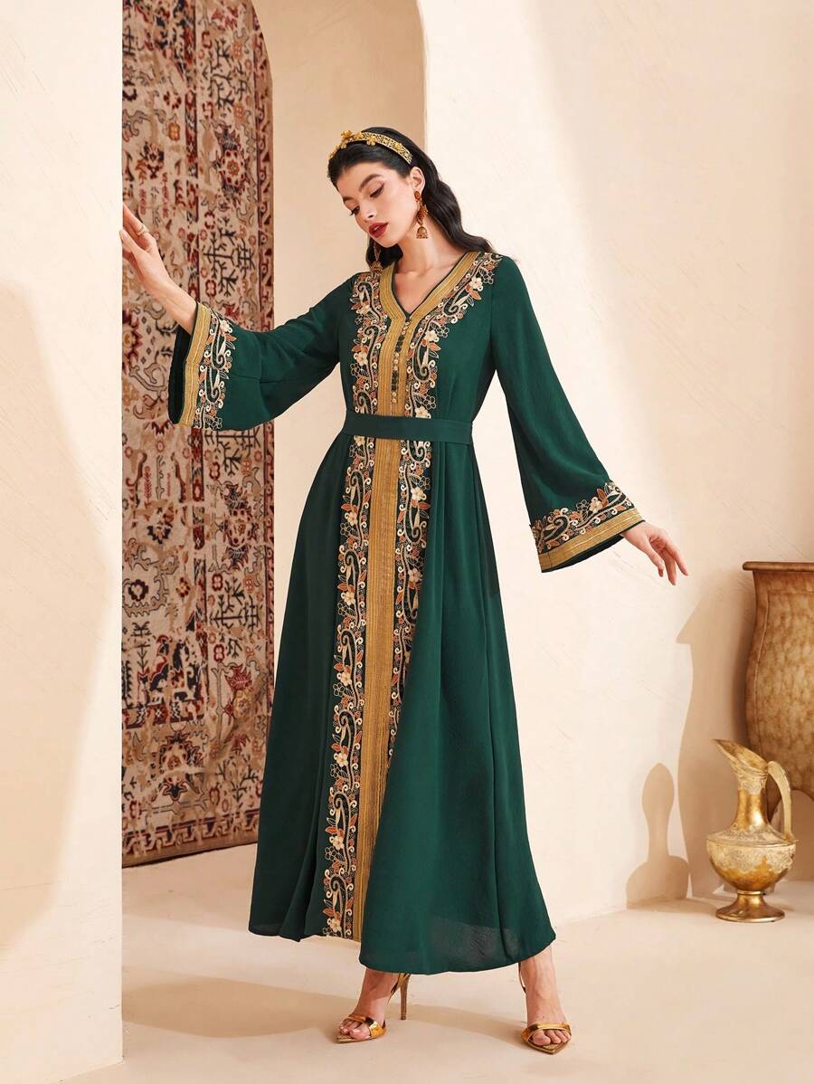 Shein Najma Floral Print Belted Maxi Dress Shein Usa
