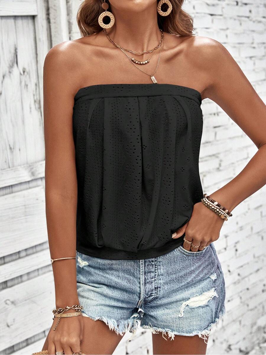 SHEIN LUNE Solid Eyelet Embroidery Tube Top | SHEIN USA
