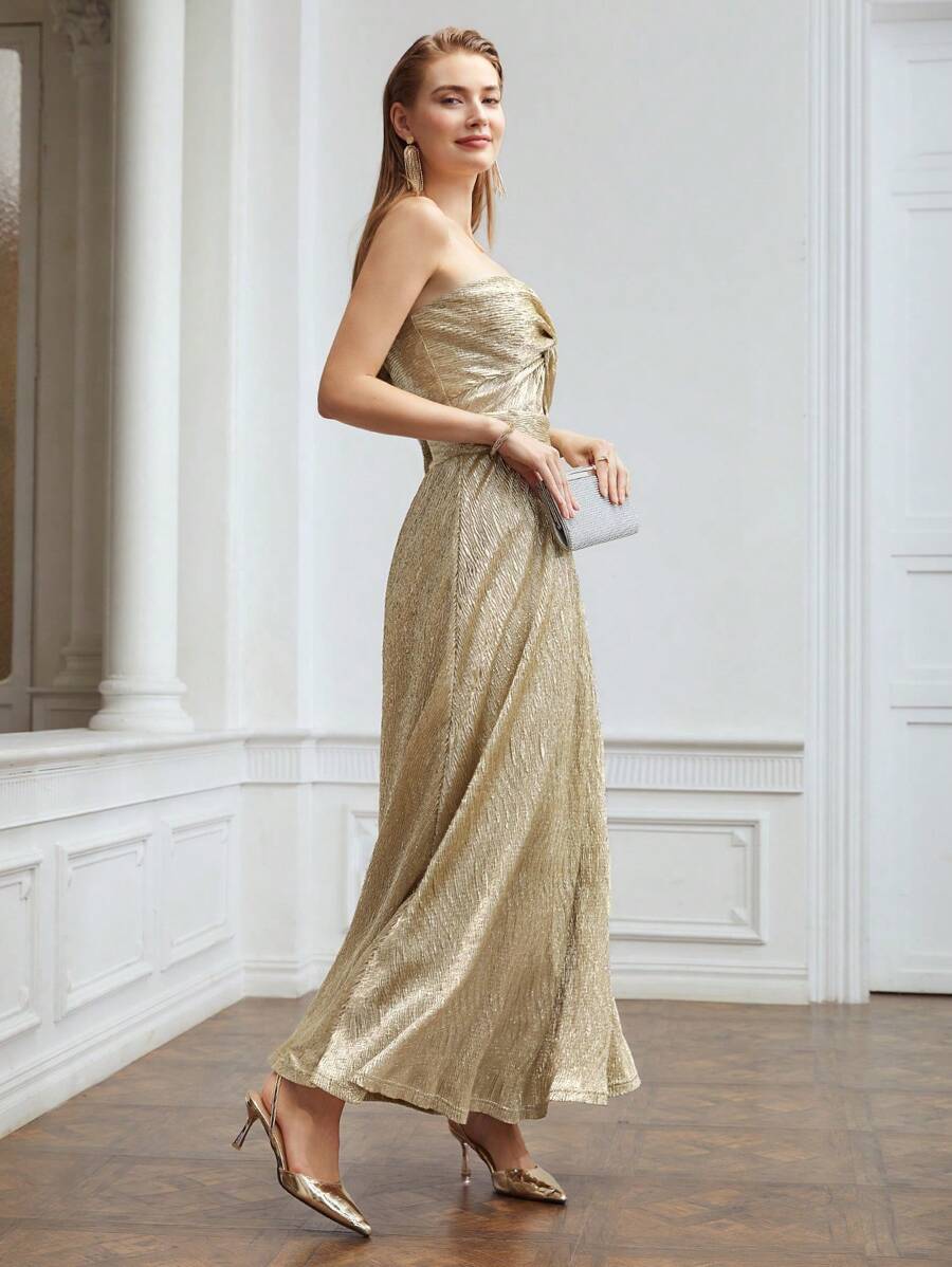 MOTF PREMIUM STRAPLESS TWIST CUTOUT MAXI DRESS | SHEIN USA