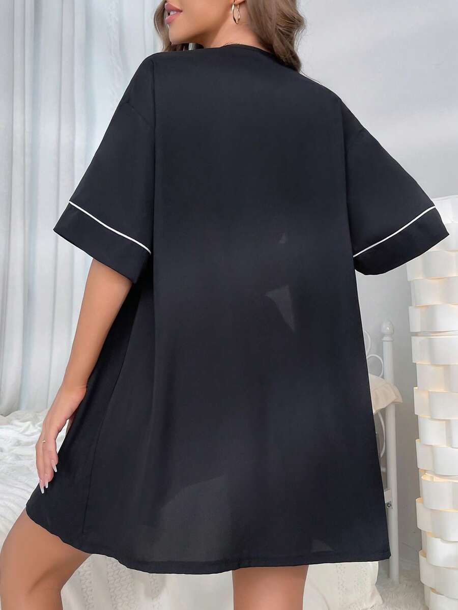 Contrast Piping Belted Satin Robe | SHEIN USA