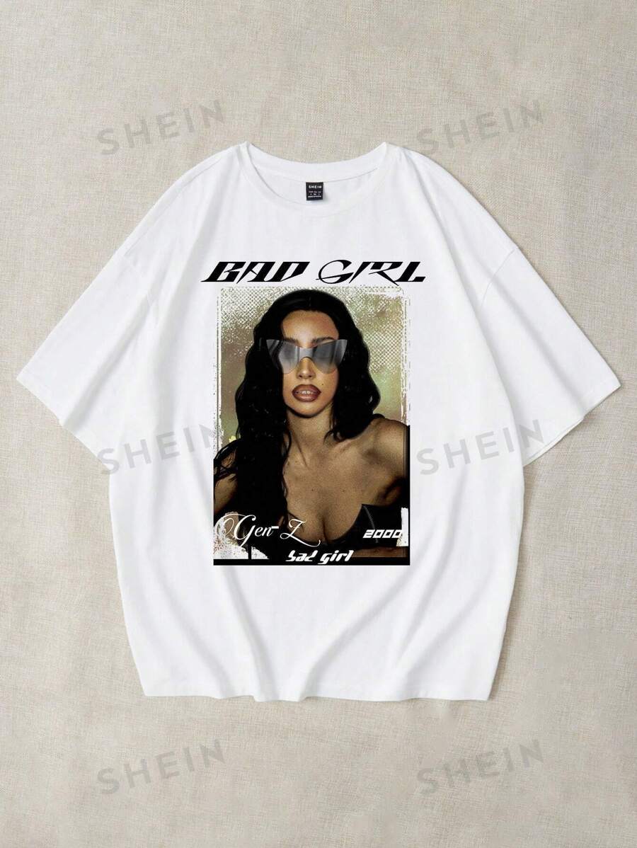 Shein Ezwear Camiseta Casual De Manga Corta Holgada Para Mujer Impresa