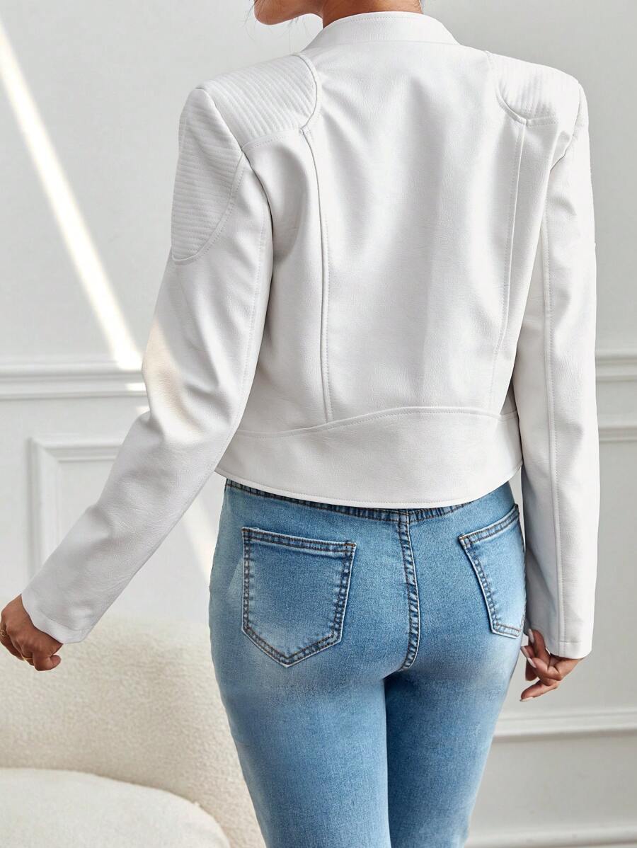 SHEIN PETITE Zip Up PU Moto Jacket | SHEIN USA