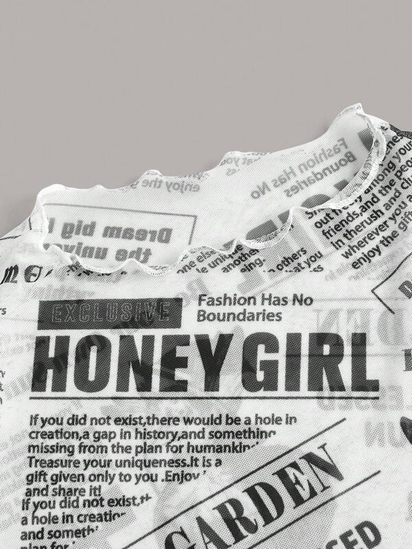 SHEIN EZwear Plus Newspaper Print Crop Top | SHEIN USA