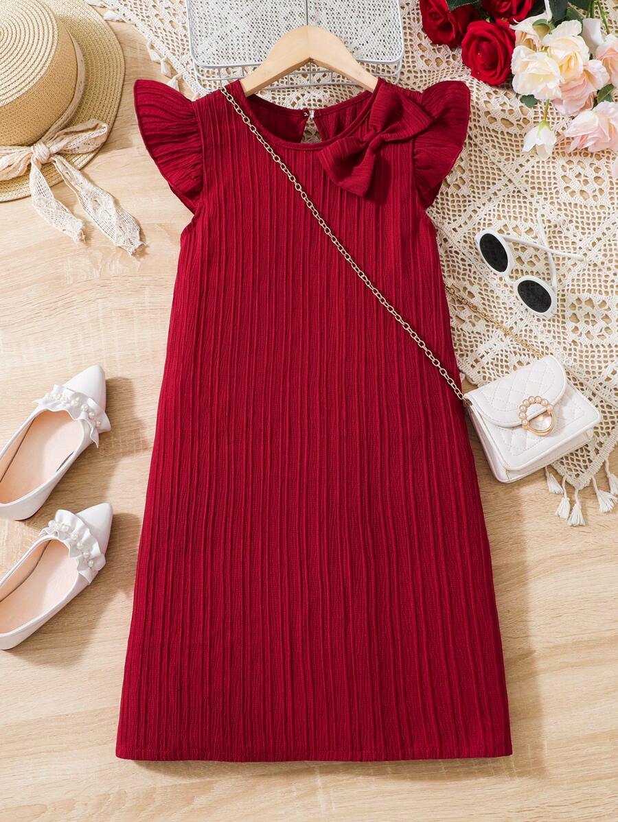SHEIN Tween Girl Bow Front Ruffle Trim Dress | SHEIN USA
