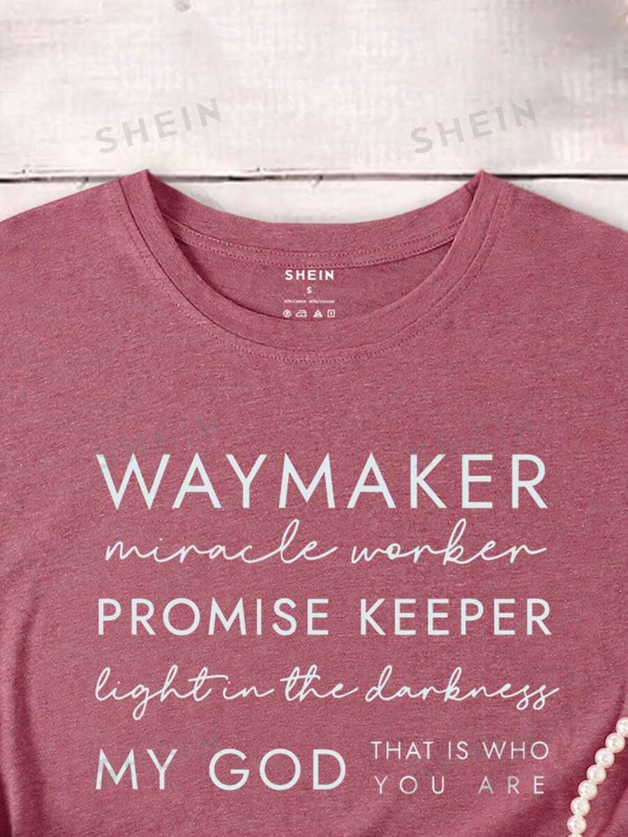 SHEIN LUNE Slogan Graphic Tee WAYMAKER Miracle Worker PROMISE KEEPER ...