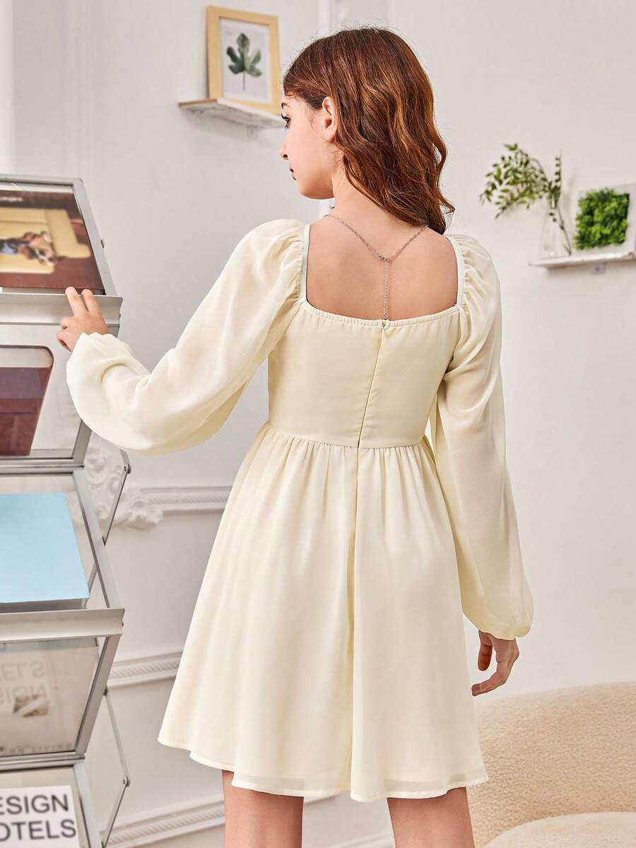 SHEIN Teen Girl Sweetheart Neck Ruched Bust Lantern Sleeve Dress | SHEIN USA