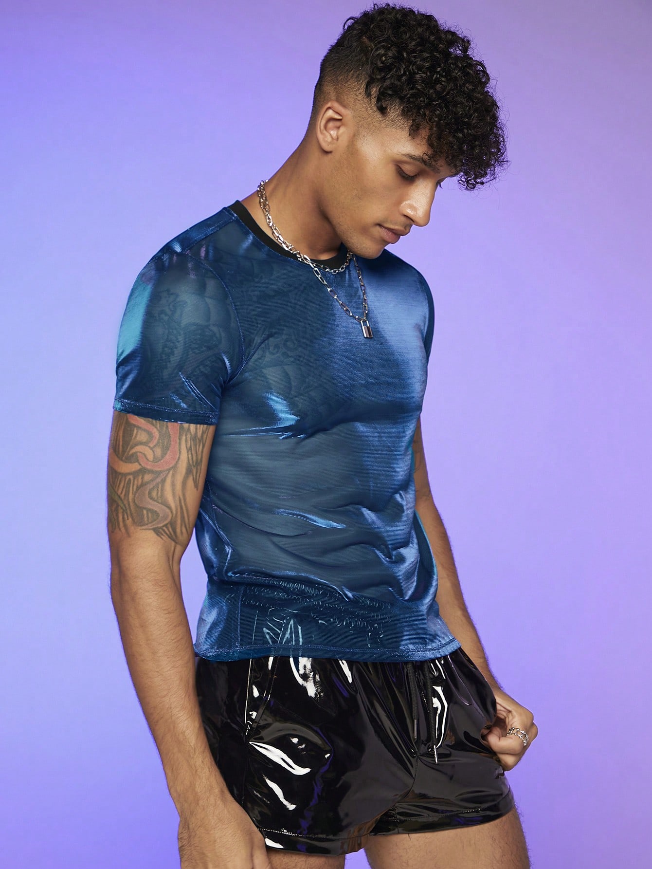Manfinity Fever City Men Solid Sheer Mesh Tee | SHEIN UK