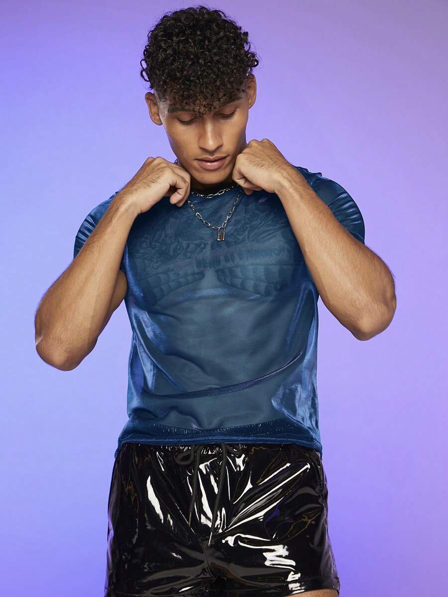 FeverCity Men Solid Sheer Mesh Tee | SHEIN UK