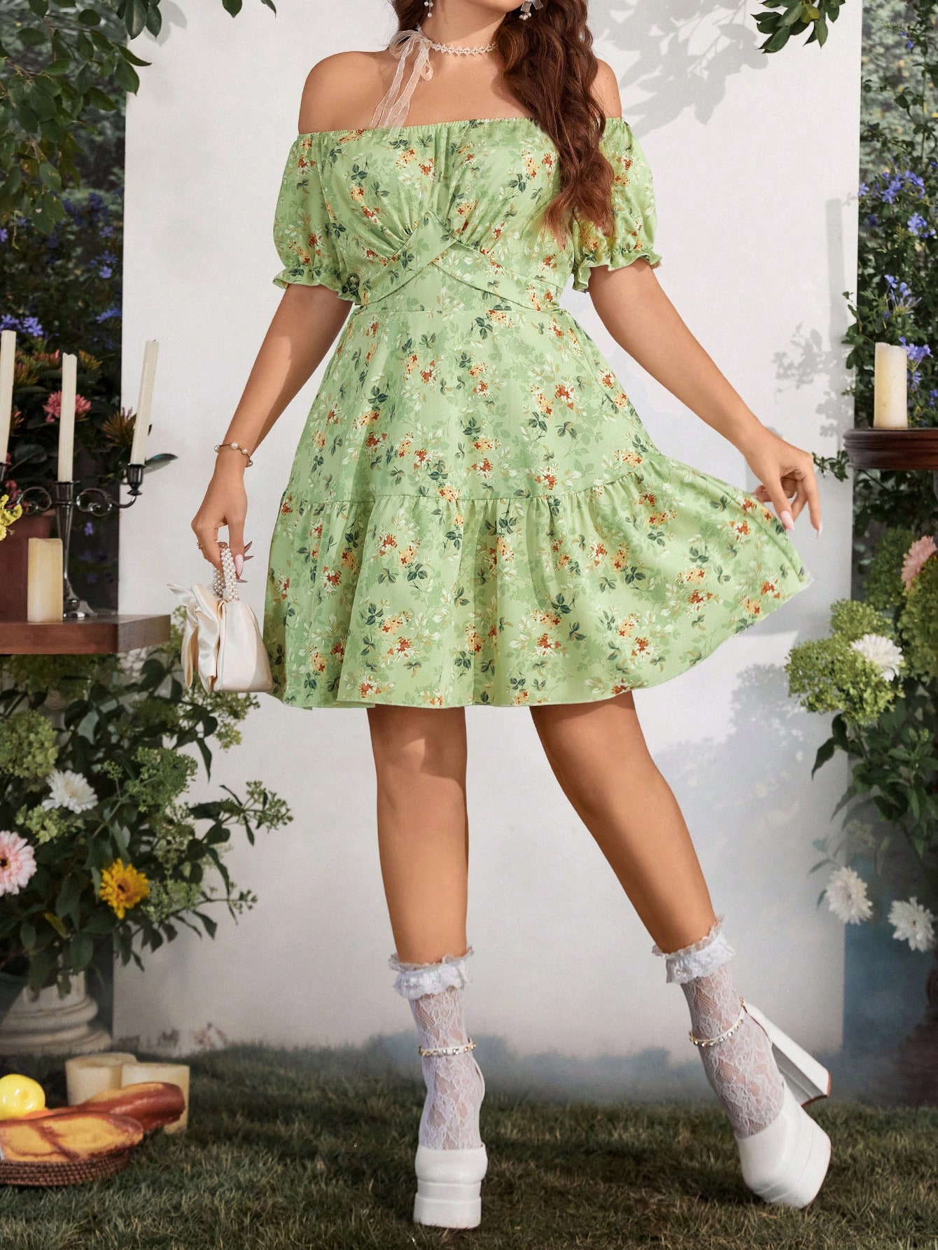 Shein Wywh Plus Floral Print Off Shoulder Ruffle Hem Dress Shein Usa