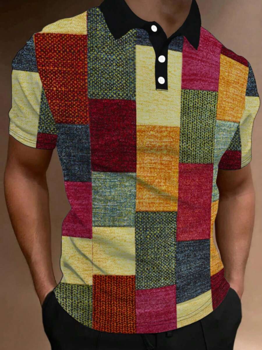 Manfinity Homme Men Patchwork Print Polo Shirt | SHEIN USA
