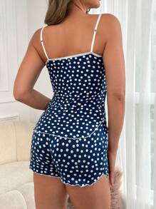 SHEIN Polka Dot Print Lace Trim Cami PJ Set | SHEIN USA