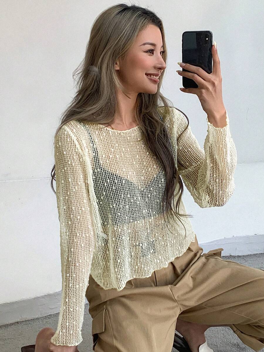 DAZY Solid Sheer Mesh Top Without Bra | SHEIN USA