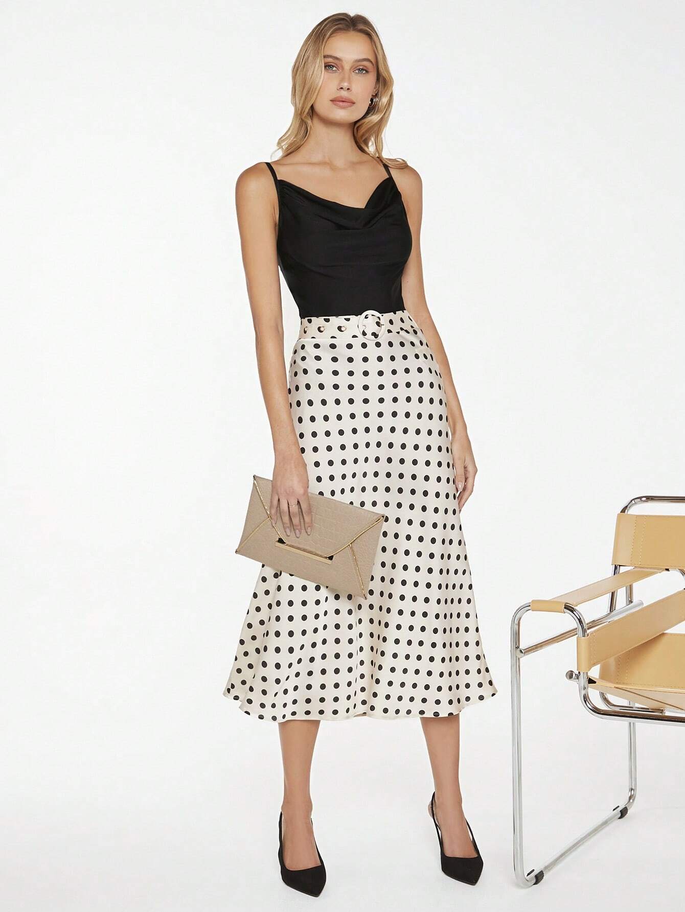 Shein Bizwear Polka Dot Print Belted Skirt Shein Usa