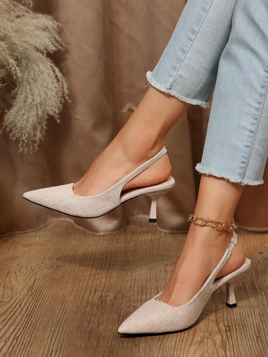 Elegant Slingback Pumps For Women, Tweed Pyramid Heeled Pumps | SHEIN USA