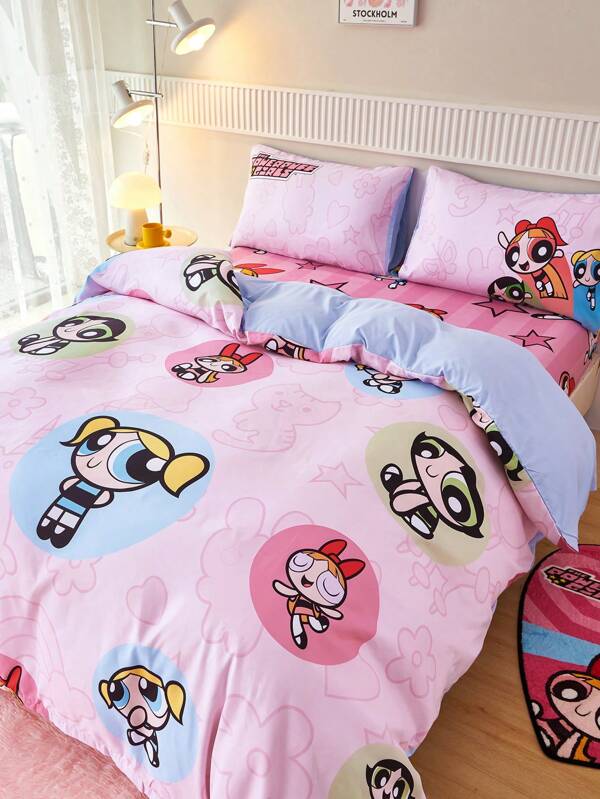 THE POWERPUFF GIRLS X SHEIN 3pcs Cartoon Graphic Duvet Cover Set, 1pc ...