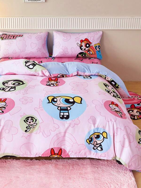 THE POWERPUFF GIRLS X SHEIN 3pcs Cartoon Graphic Duvet Cover Set, 1pc ...