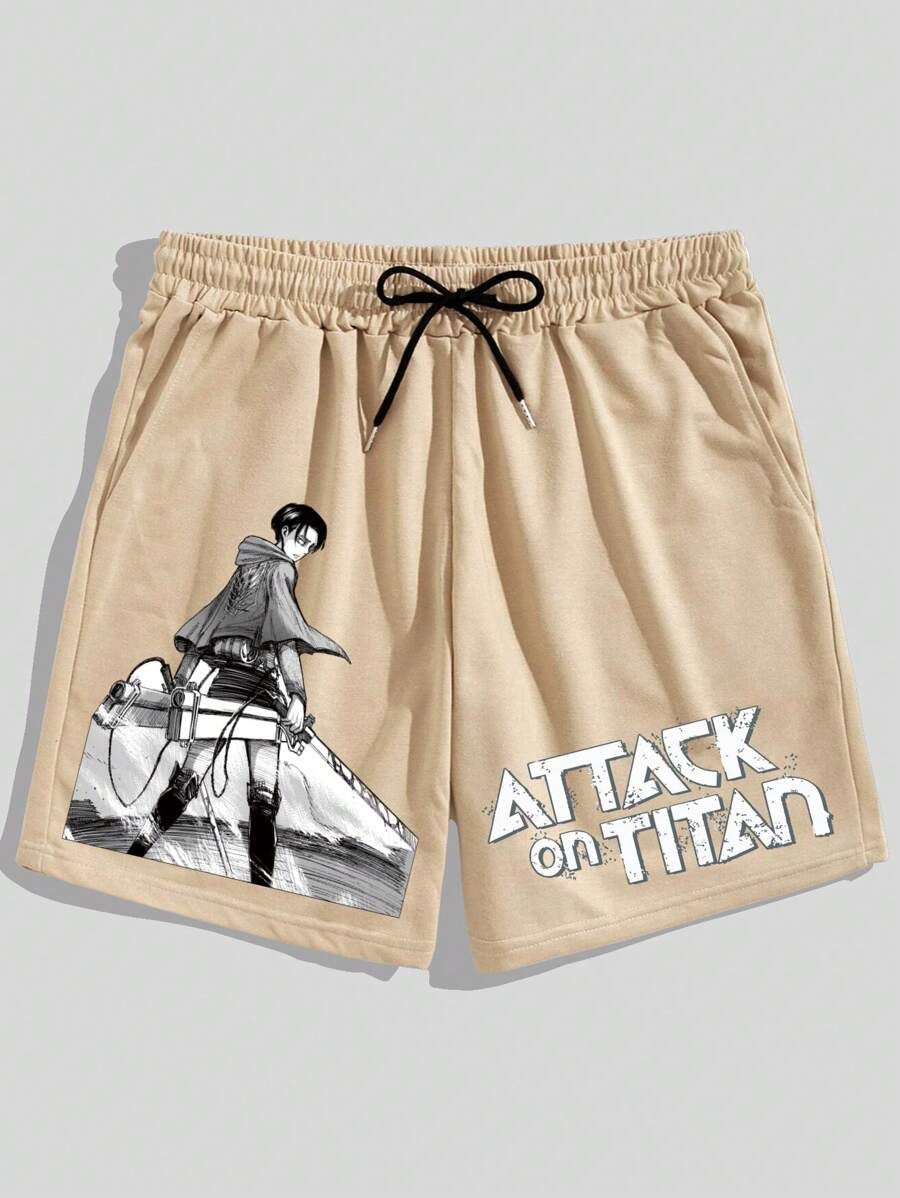 ROMWE X Attack on Titan Guys Figure & Letter Graphic Drawstring Waist ...