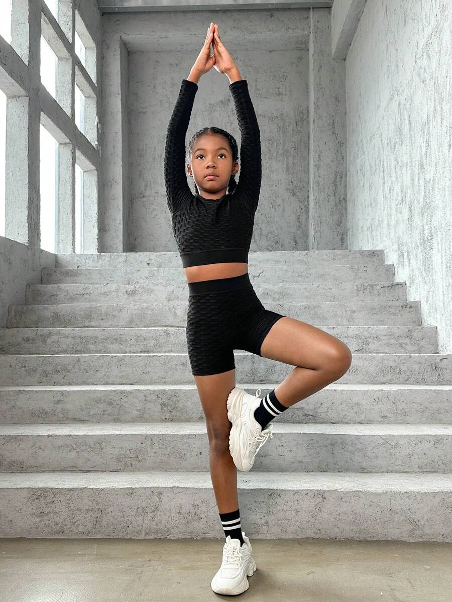 SHEIN Tween Girl Solid Crop Tee & Cycling Shorts | SHEIN UK