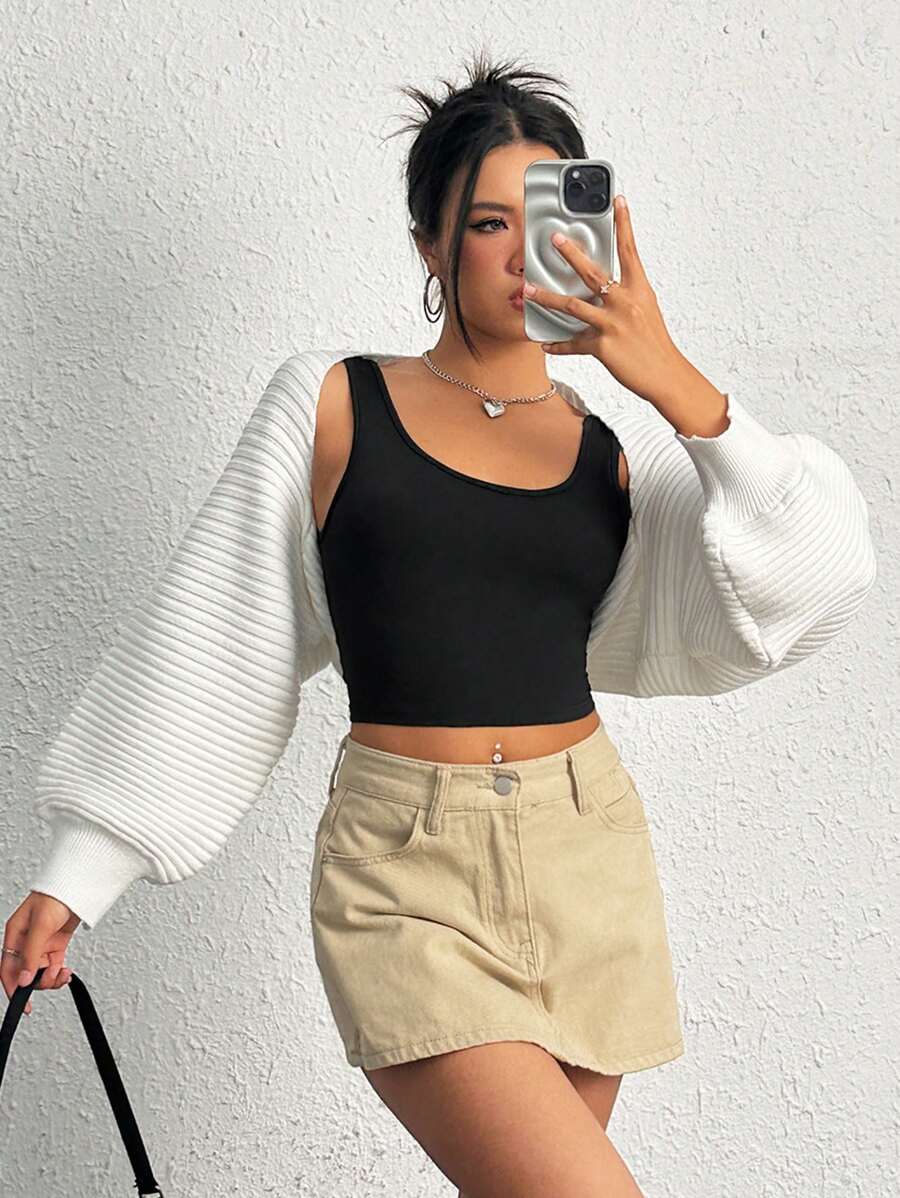 Muchica Solid Crop Bolero Shrug Cardigan | SHEIN USA