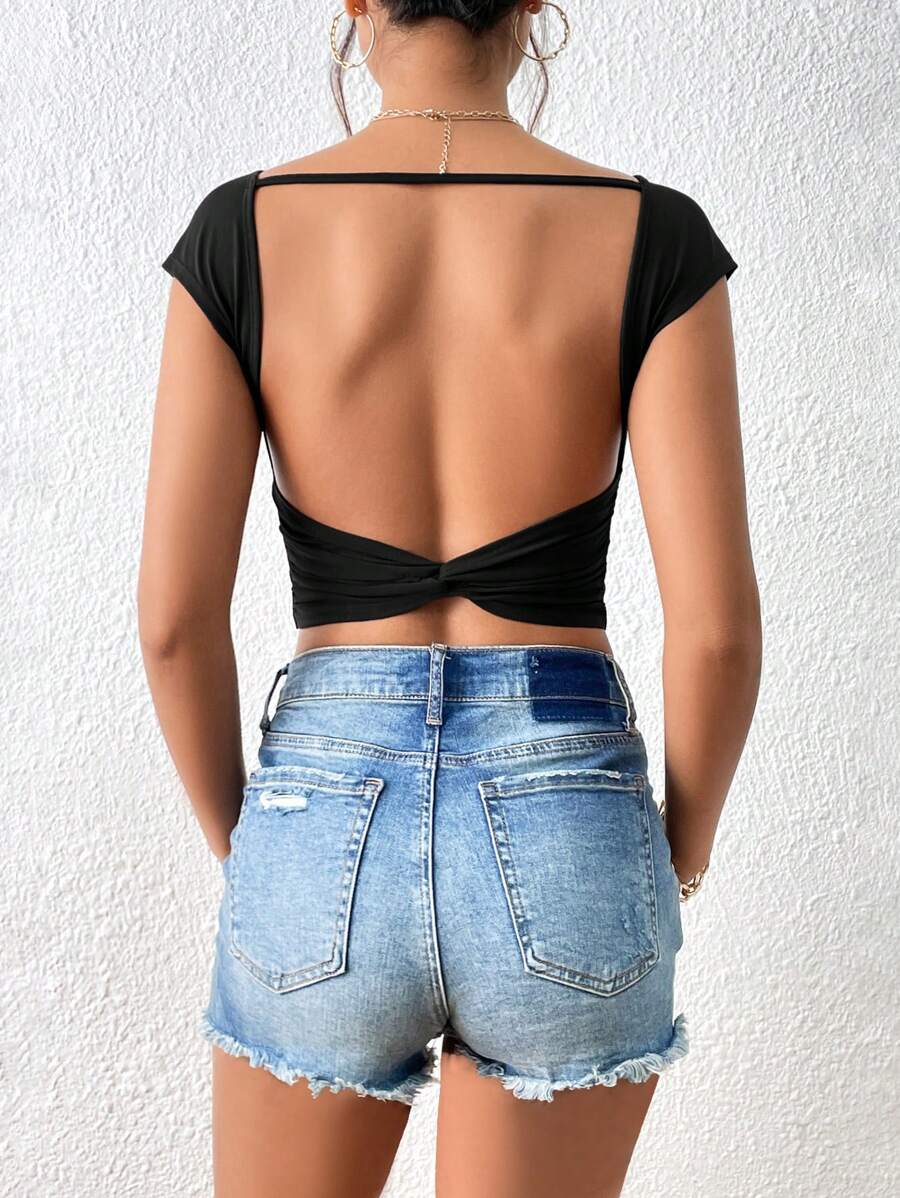 Shein Essnce Twist Backless Crop Tee Shein Usa