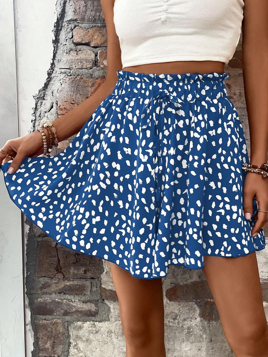 SHEIN LUNE Allover Print Paperbag Waist Shorts | SHEIN UK