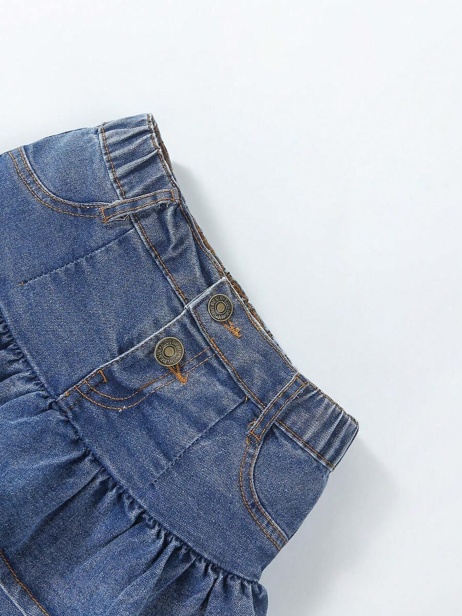 Young Girl Ruffle Layer Hem Denim Skirt | SHEIN USA